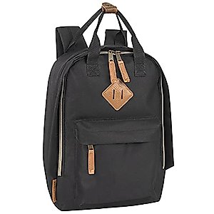 MADISON & DAKOTA Canvas Mini Backpack for Everyday & Day Pack Rucksack in Solid Color Blocks (Black)