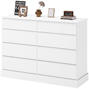 DICTAC 8 Drawers Dresser for Bedroom, White Large Chest of Drawers, Long Modern Double Dressers, Big Clothing Storage Organizer Closet with Ample Space, 51.6''L x 15.7''D x 37.7''H