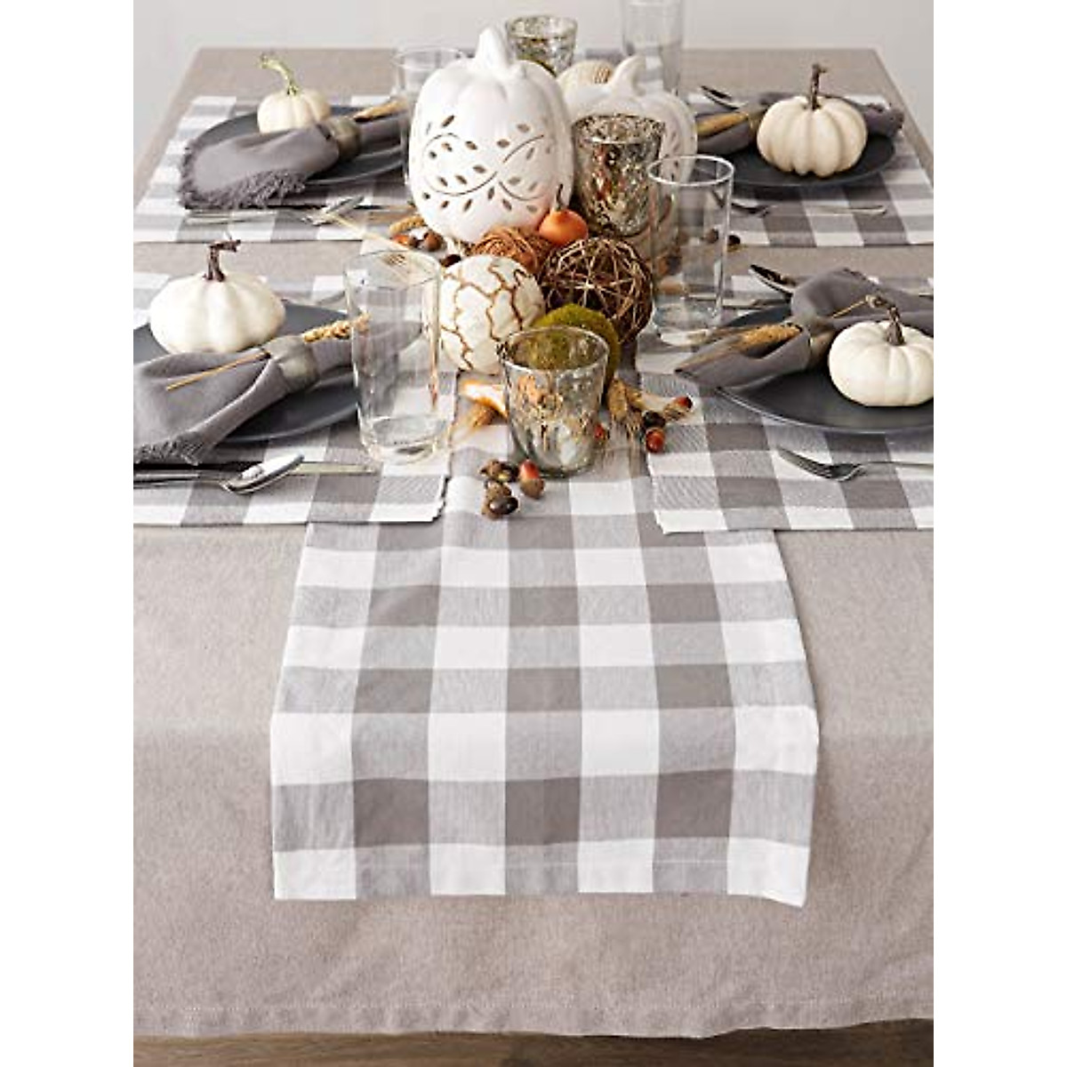 DII Buffalo Check Collection, Classic Farmhouse Tabletop Set, Placemat Set, 13x19, Gray & White, 6 Piece