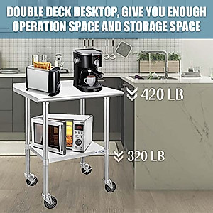 Hally Stainless Steel Table for Prep & Work 24 x 30 Inches with Caster Wheels, NSF Commercial Heavy Duty Table with Undershelf and Backsplash for Restaurant, Home and Hotel