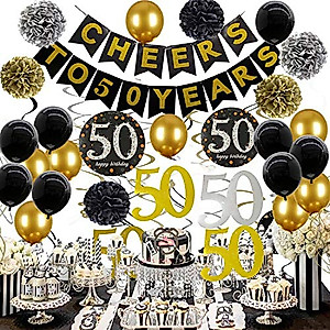 50th Birthday Decorations for Men Cheers to 50 Years Birthday Decorations Black and Gold 50th Birthday Banner for Men 50 Birthday Decorations for Men