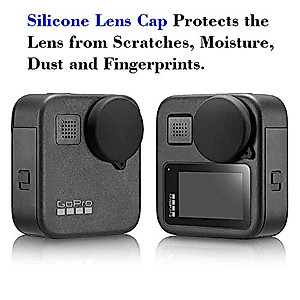 Rubber Lens Cover Cap for GoPro MAX Waterproof 360 Camera with Keeper, ULBTER Elastic Lens Cap Leash Keeper Prevent Lens Cap Lost Accessory for Go pro Max [2+2 Pack]