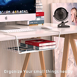 Under Shelf Basket, iSPECLE 6 Pack Hanging Under Shelf Storage Basket Under Cabinet Desk Storage Shelf Organizer Pantry Organization and Storage for Kitchen Pantry Bookshelf, Black