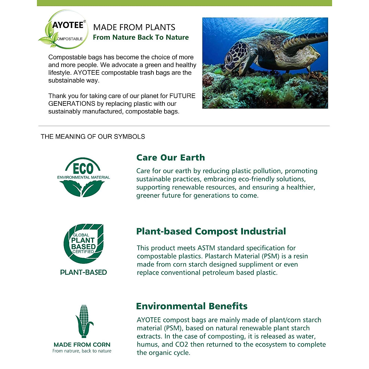 AYOTEE 100% Compostable Trash Bags, Small Compost Bags 1.3 Gallon, Small Trash Bags Compostable Bags for Kitchen Compost Bin 4.5-5 Liter, Meeting ASTM Standards Certified 125 Count