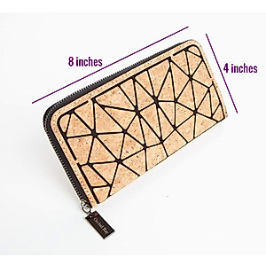 Orchid Bay Women's Geometric Cork Zipper Wallet, Vegan Cork Wallet, Cork Purse, Vegan Purse, Cork Cell Phone Bag - Eco Friendly, Natural and Sustainable.