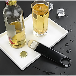 Saedy 3 Pcs Rubber Flat Bottle Opener, Bartender Bar Flade Speed Opener Stainless Steel, 7 Inch, Black