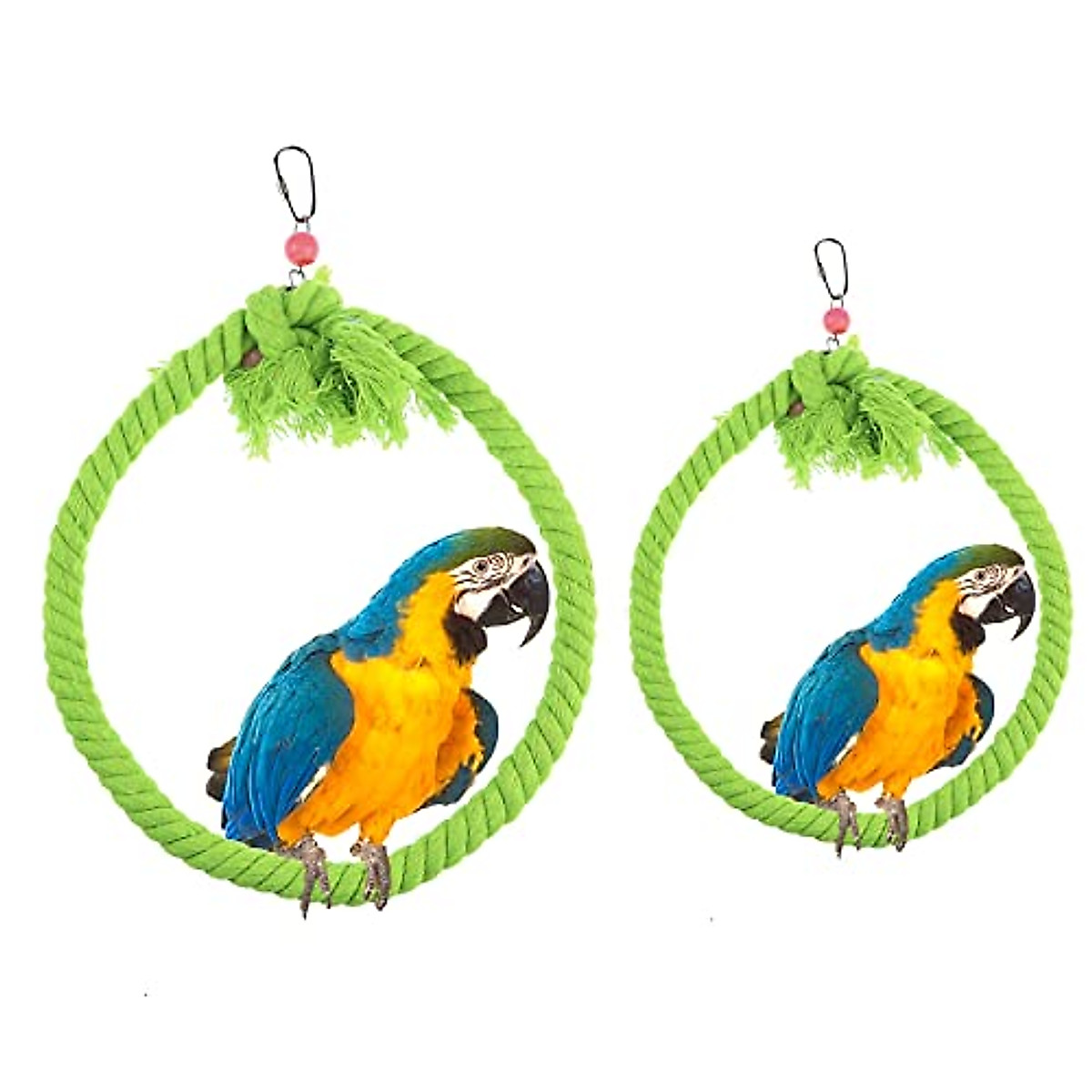 Toysructin Parrot Ring Swing, 2 Size Pet Bird Perch Stand Cotton Rope Bite Swing Cage Hanging Accessories, Soft Parrot Hammock Perches Toys for Budgie, Cockatiels, Conures, Finches, Small Parakeets