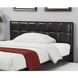 GOWE Full Size Bed w/Trundle Slats Espresso Faux Leather Plywood Kids Youth Bedroom Furniture Wooden Slats Square Box Upholstered Headboard 1pc Bed