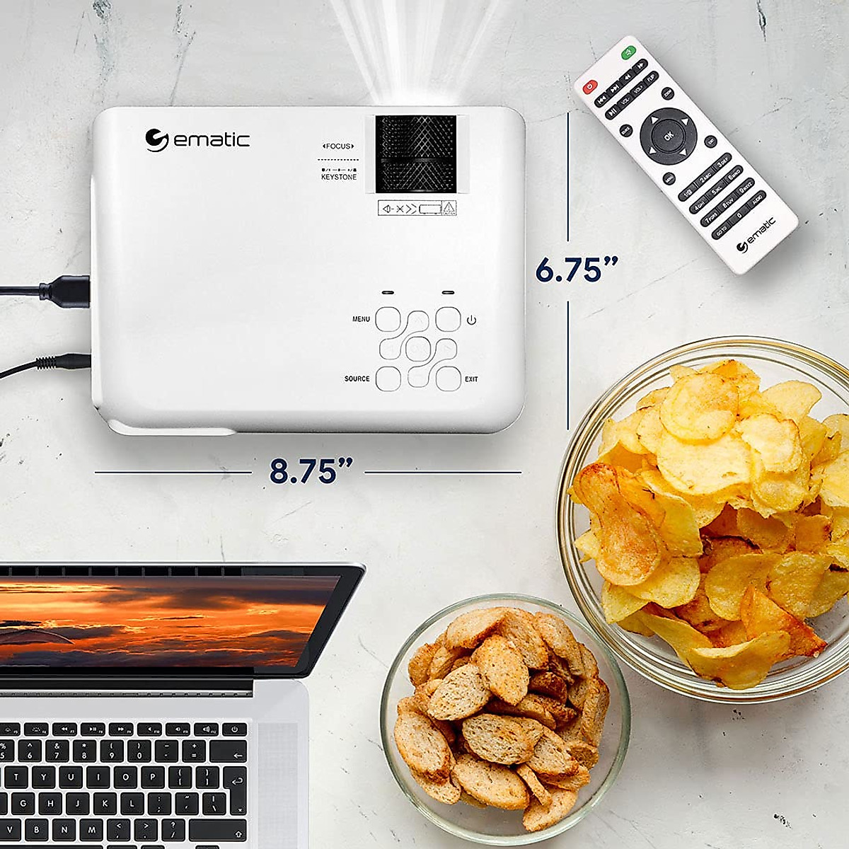 Ematic LED Projector - 1280 x 720 - Front - 720p - 20000 Hour Normal ModeHD - HDMI - USB