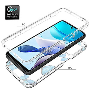 Sidande Case for Moto G 2023 Case, Motorola G 5G 2023 Case with Tempered Glass Screen Protector, Full Body Clear Floral TPU Slim Phone Protective Armor Cover for Motorola Moto G 5G 2023 (Butterfly)