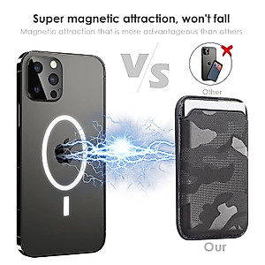 WALLFID Magsafe wallet leather compatible with iPhone 15/14/13/12 Pro/Max/Plus/Mini, RFID card holder with MagSafe magnet. (camouflage gray)
