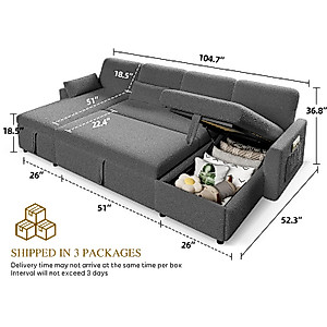 YITAHOME 105" Oversized Sleeper Sofa, 2 in 1 Convertible Sofa Bed with Pull Out Couch Bed and Dual Storage Chaise, U-Shape Sectional Sofa for Living Room, Teddy Fleece, Grey
