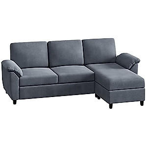 Meilocar 79” Modern Sectional Sofa Couch, Convertible L Shaped Couch with Reversible Ottoman, 3-Seat Sofa Sectional with Removable Armrest for Living Room, Apartment, Small Space, Blue Grey