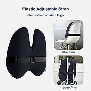 Cushion Lab Extra Dense Lumbar Pillow - Patented Ergonomic Multi-Region Firm Back Support for Lower Back Pain Relief - Lumbar Support Cushion w/Strap for Office Chair, Car, Sofa, Plane - Black