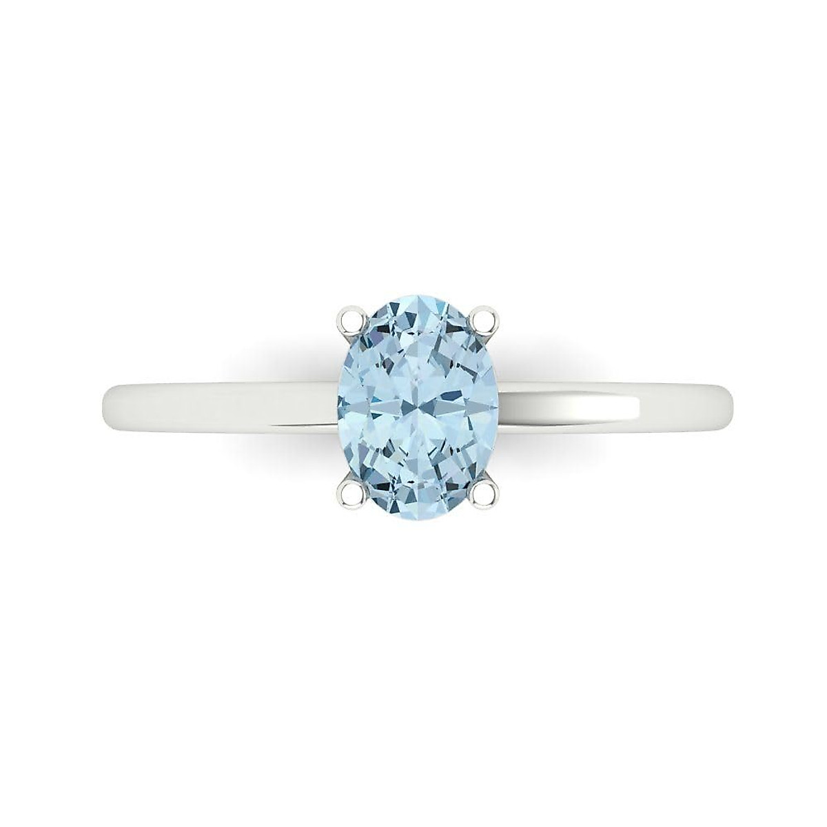 Clara Pucci 1.0 ct Oval Cut Solitaire Natural Aquamarine Engagement Wedding Bridal Promise Anniversary Ring 18K White Gold Size 3.5