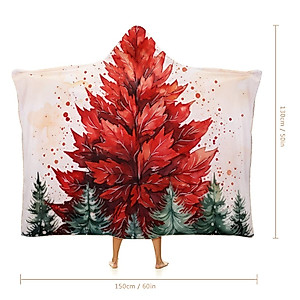 Women Men Hooded Blanket Red Watercolor Christmas TreeFleece Wearable Soft BlanketWinter Holiday Hooded Blankets for Kids Men Women for Home Couch Bed And Sofa 60"x80" Spring Summer Blanket Hoodie