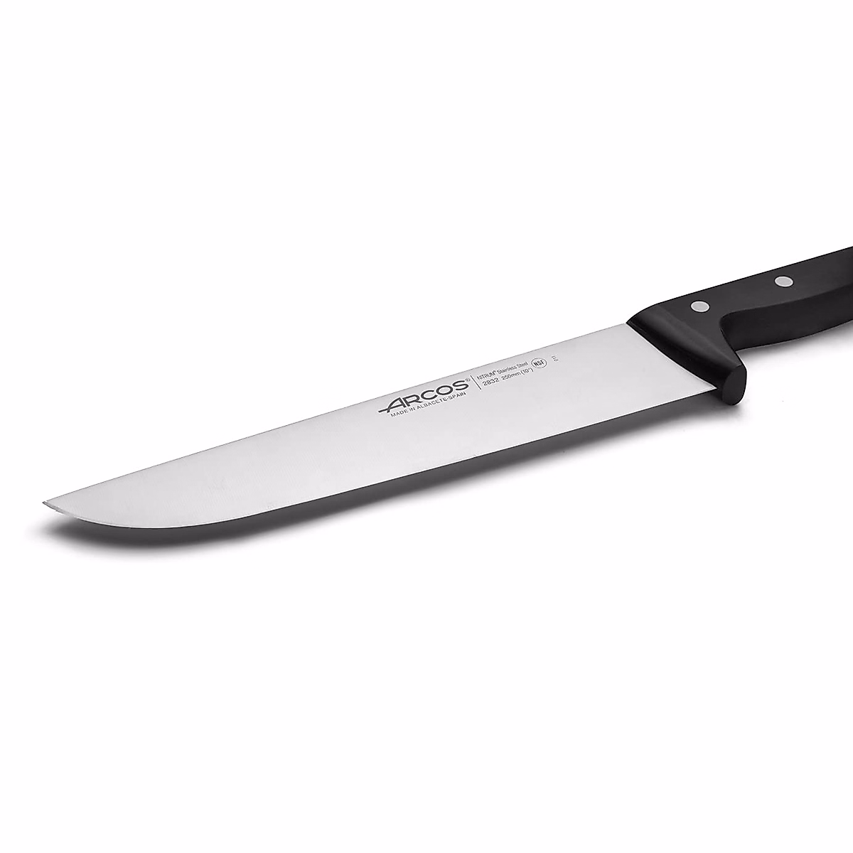 Arcos Butcher Knife 10 Inch Nitrum Stainless Steel and 250 mm blade. 353 gr. Professional Cleaver Knife. Ergonomic Polyoxymethylene POM Handle. Series Universal. Color Black