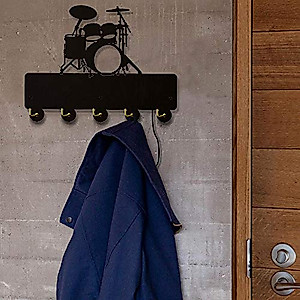 The Geeky Days Drum Kit Design Multi-Purpose Wall Hook Clothes Coat Hat Key Hanging Hooks Music Instrument Household Decor Wall Art Towel Hooks for Music Drummer Gift