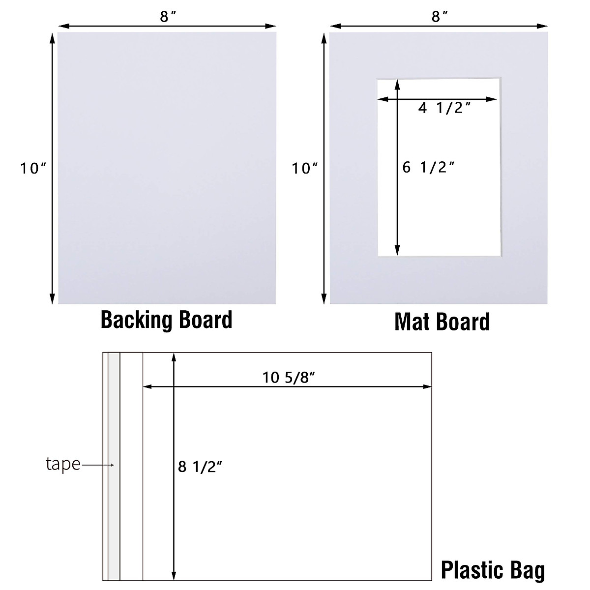 Acid Free 8x10 Pre-Cut Picture Mat Board Kit for 5x7 Photo, Includes 25 White Core Bevel Cut Mattes, 25 Backing Boards, 25 Crystal Clear Bags