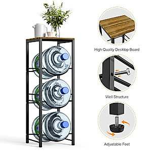 DIRZA 5 Gallon Water Jug Holder with Top Shelf, 3 Tier Water Bottle Holder,Heavy Duty Water Storage Rack for Water Cooler Jug,Water Jug Stand Organizer for Home Kitchen Office Brown