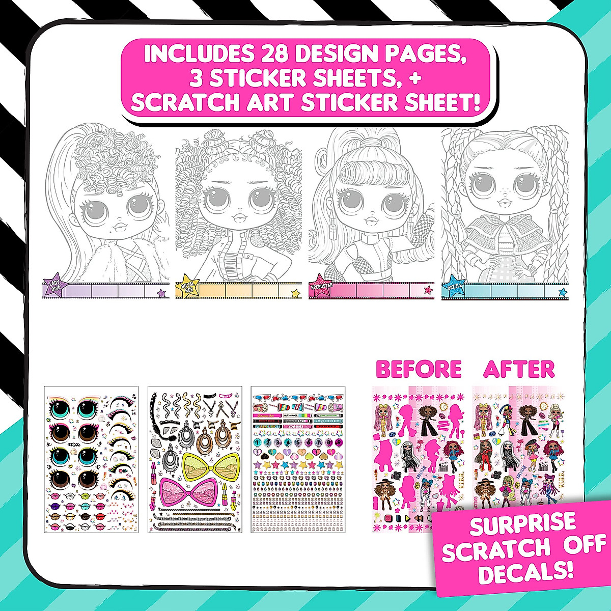 Horizon Group USA L.O.L. Surprise! O.M.G. Make-Up Artist Magazine, Double Feature Series, Includes Spiral-Bound Make-Up Sketchbook, Crayons, Stickers, Surprise Scratch Reveal Stickers & More