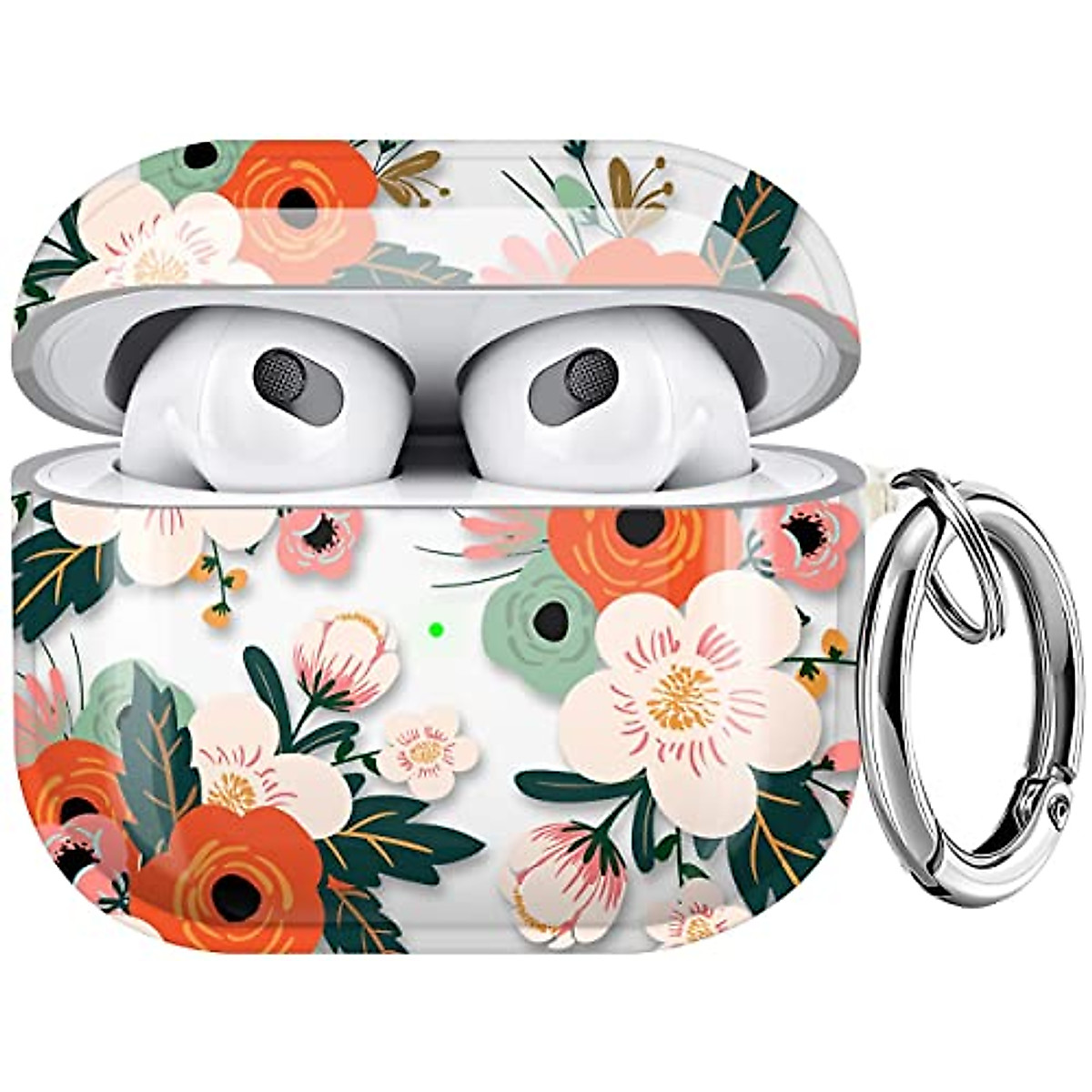 Maxjoy for AirPods 3 Case Cover, Flower Clear Cute Air Pod 3rd Generation Case for Women Girls with Keychain Protective Hard iPods 3 Gen Cover Designed for Apple AirPod 3rd Gen 2021, Floral