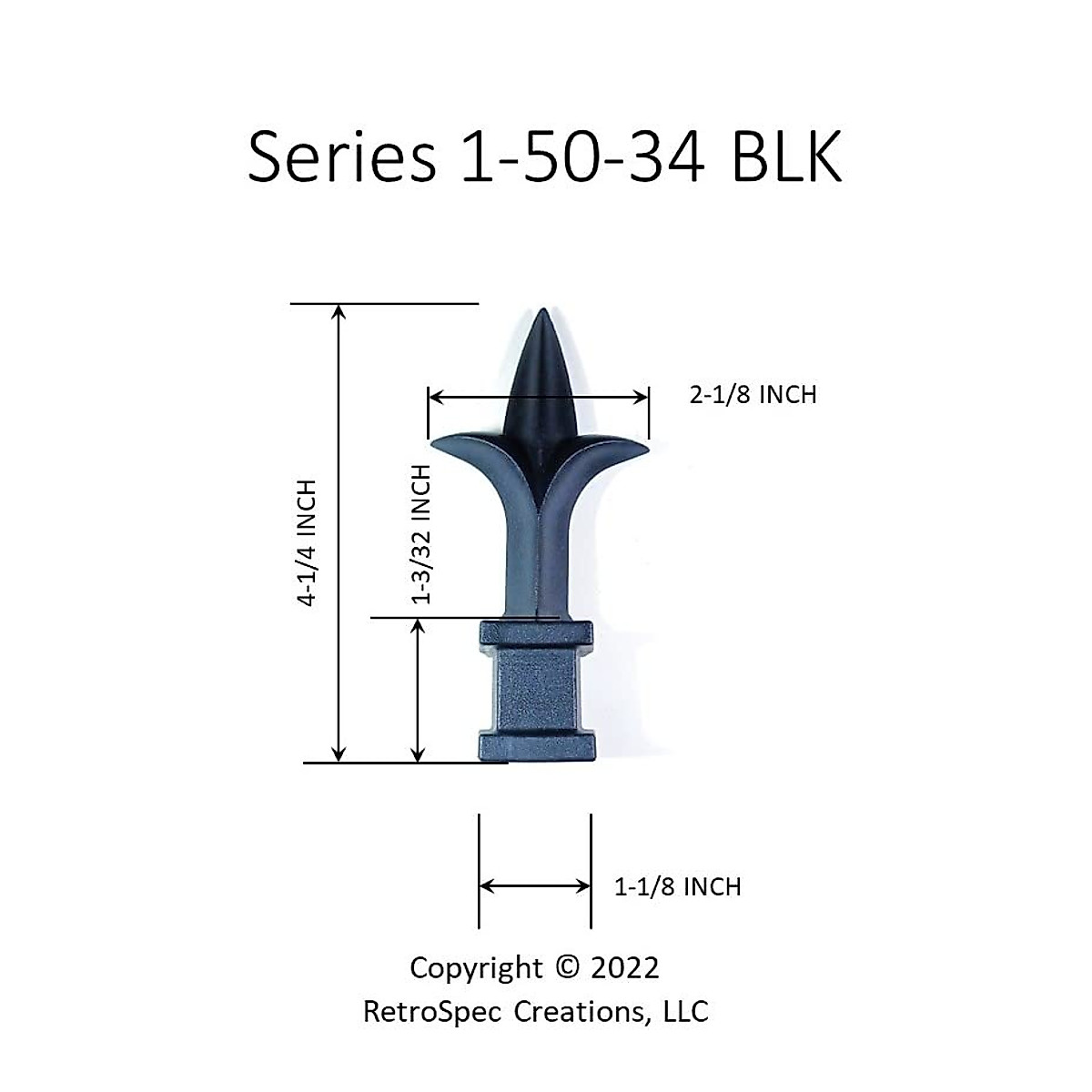 Retrospec Creations 100 Each for 3/4" Plastic Finial Tops for Iron Picket Fence Triad Spear - #50-34