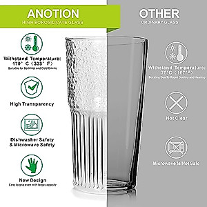 ANOTION Glass Cups with Lids and Straws 22oz - Coffee Cups Drinking Glasses Iced Coffee Cup Smoothie Cup Glass Tumbler Water Glasses Ribbed Glassware Clear Cups Travel Coffee Mug Glasses Drinking Set