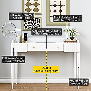 ukorua White Vanity Desk Wooden Desk with Drawer Modern Desk Computer Desk White Makeup Table with Gold Handle (White)