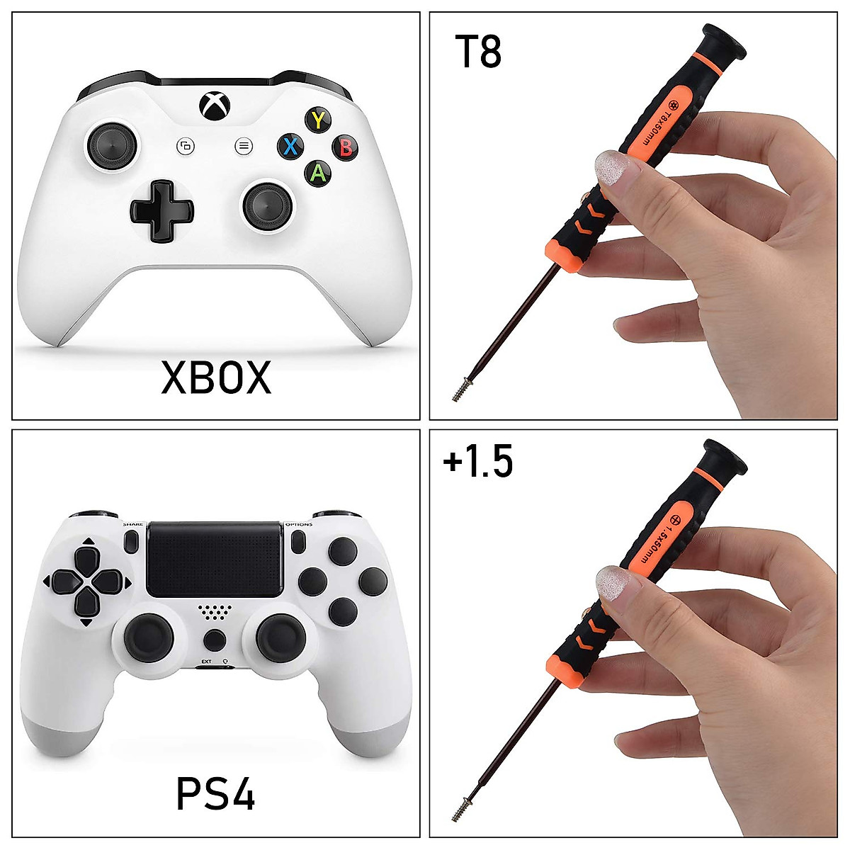 Sainwora 10 Pcs Thumbstick Replacement Kit for XBOX ONE/Xbox ONE S /PS4 Controllers Includes 4 Pack Black Analog Grip,T8/Phillips Screwdriver