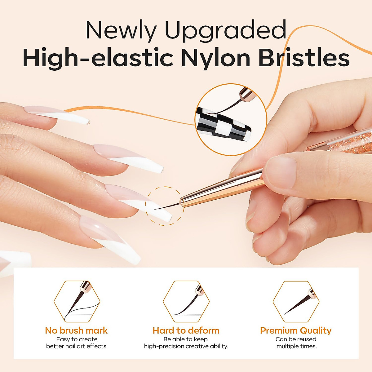 modelones Nail Art Brushes, Super Fine Liner Nail Brush Kit Sizes 7/11/15/20mm for Gel Polish Thin Lines, Precise Details, Fine Drawing Painting Design Acrylic Rhinestone Handle Salon & DIY Use