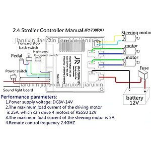 Wellye JR1738RX-12V Kids Powered Ride on car 2.4G Bluetooth Remote Control and Receiver Kit Controller Control Box Accessories for Children Electric Ride On Car Replacement Parts