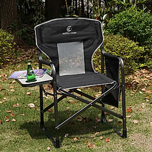 LET'S CAMP Oversized Folding Director Chair Outdoor Camping Chair with Side Table and Pocket for Picnic, Hiking, Fishing, Heavy Duty Supports 300 LBS