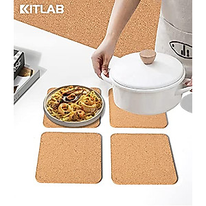 Cork Trivet, 4 Pcs High Density Thick Square Cork Trivets for Hot Dishes, 8 Inch Heat Resistant Multifunctional Cork Coaster, Cork Hot Pads for Table & Countertop