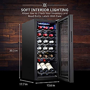 Ivation 18 Bottle Compressor Wine Cooler Refrigerator w/Lock | Large Freestanding Wine Cellar For Red, White, Champagne or Sparkling Wine | 41f-64f Digital Temperature Control Fridge Glass Door Black