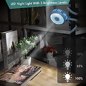 Stroller Fan, 2600mAh Battery Powered Personal Desk Air Circulator Fan with Flexible Tripod, Ultra Quiet 4 Speed 360° Rotatable USB Fan for Stroller Office Camping Hurricane Outage, Blue