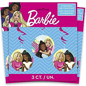Unique Multicolored Barbie Hanging Swirl Decorations, 26" - 3 Count | Fun & Vibrant Ceiling Accent for Girls' Birthdays & Events