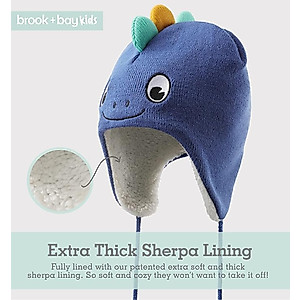 Brook + Bay - Sherpa Baby Animal Hats for Winter - Toddler Animal Ear Hat, Baby Hat Animal Ears, Baby Winter Hat for Boys and Girls - Blue Dinosaur