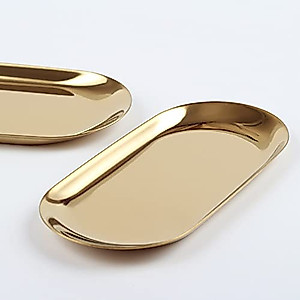 GDFYMI Decorative Tray, Perfume Tray, Jewelry Tray, Bathroom Tray, Gold Tray, Candle Tray, Stainless Steel Small Tray Jewelry Dish, Serving Tray Decro, Oval (9",2)