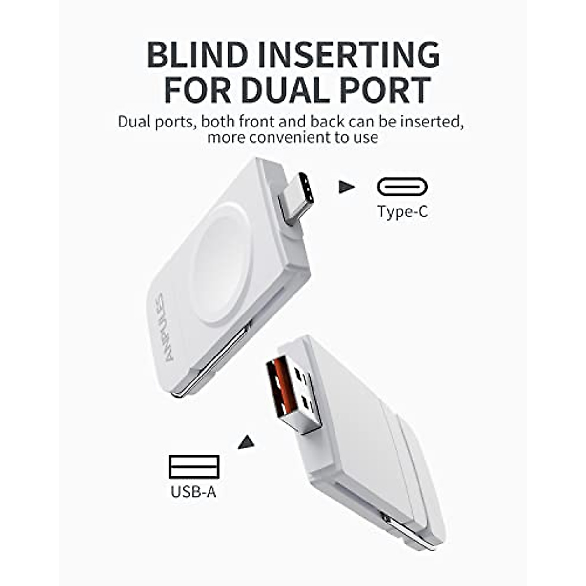 Portable Watch Charger for Apple Watch - ANPULES USB C & USB A iWatch Charger [OTG] for Travel, 2 in 1 Magnetic Wireless Charger for Apple Watch Series Ultra 2/Ultra 9 8 7 SE 6 5 4 3 2 1 (White)