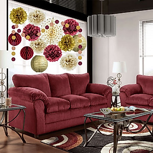 Maroon and Gold Graduation Decorations 2024 Burgundy Party Decorations Paper Pom Poms Lanterns Rose Gold Glitter Dots Hanging Party Garland for Burgundy Birthday Bridal Shower Bachelorette Party Decor