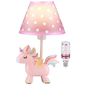 Cute Unicorn Lamp for Girls Bedroom, Kids Bedside Table Lamp with 3-Color Mode LED Blub & Shade, Unicorn Night Light Gifts for Girls Kids Bedroom Decor, Plug in Pink Lamps for Baby Nursery Decor