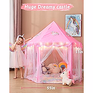 AÖARLO Princess Play Tent with Rainbow Rug and Lights, Odorless Princess Tent for Girls 3-7, Indoor Play Tent Toy House, ASTM Certified Mosquito Prevention, 55'' X 53'' (DxH)