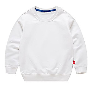 AdaliaFaye Boys' Crewneck Sweatshirt Girls Sport Long Sleeve Cotton thin Kids Toddler Casual Solid T-Shirt Pullover Tops White
