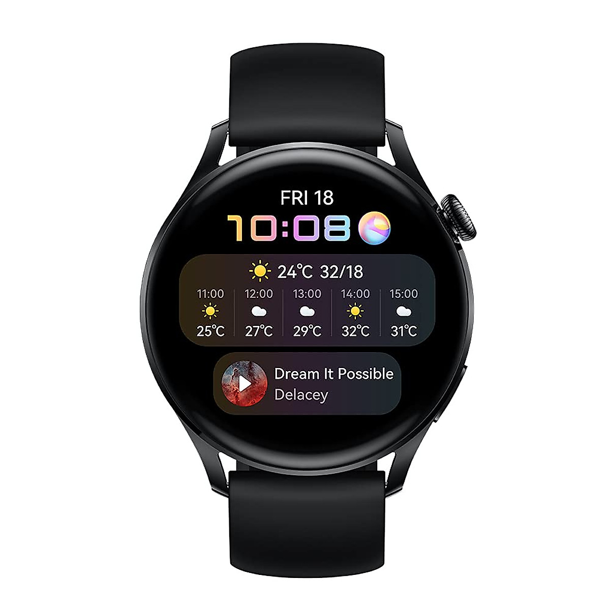 HUAWEI Watch 3 | Connected GPS Smartwatch with Sp02 and All-Day Health Monitoring | 14 Days Battery Life - Black Fluoroelastomer Strap