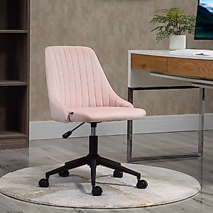 Vinsetto Mid-Back Office Chair, Velvet Fabric Swivel Scallop Shape Computer Desk Chair for Home Office or Bedroom, Pink