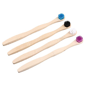 Scraper Bamboo Brush for Adults Toothbrush Oral Deep Cleaning 4pcs (White Blue )