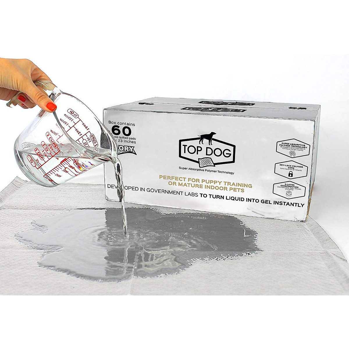 Top Dog White Puppy Pads, 60 Pack Deluxe Dog Training Pad with Extra Quick-Dry Advanced Polymer - Perfect for Puppy Housebreaking and as Potty Pads for Your Mature Pet