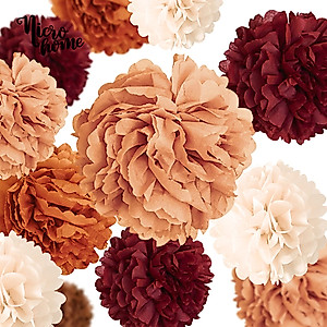 NICROHOME 12 PCS Wedding Party Decorations - Carmine, Rust Orange, Light Brown Tissue Paper Pom Poms for Rustic Wedding, Retro Parties, Baby Shower, Birthday,Thanksgiving