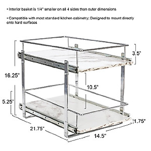 Household Essentials Faux Marble C53345-1 Glidez 2-Tier Kitchen Cabinet Organizer | Pull Out Shelves for Storage | 22 in D x 14.5 in W x 17 in H Wide